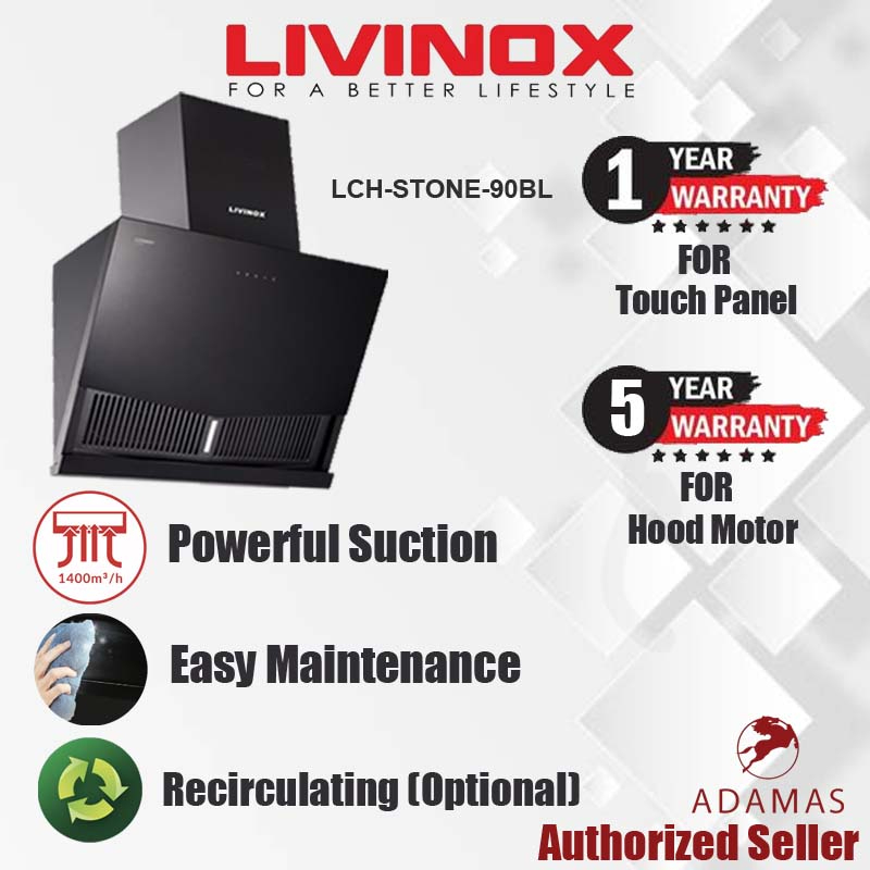 LIVINOX Cooker Hood LCH-STONE-90BL Slanted Hood/Recirculation/斜机抽油烟机 ...