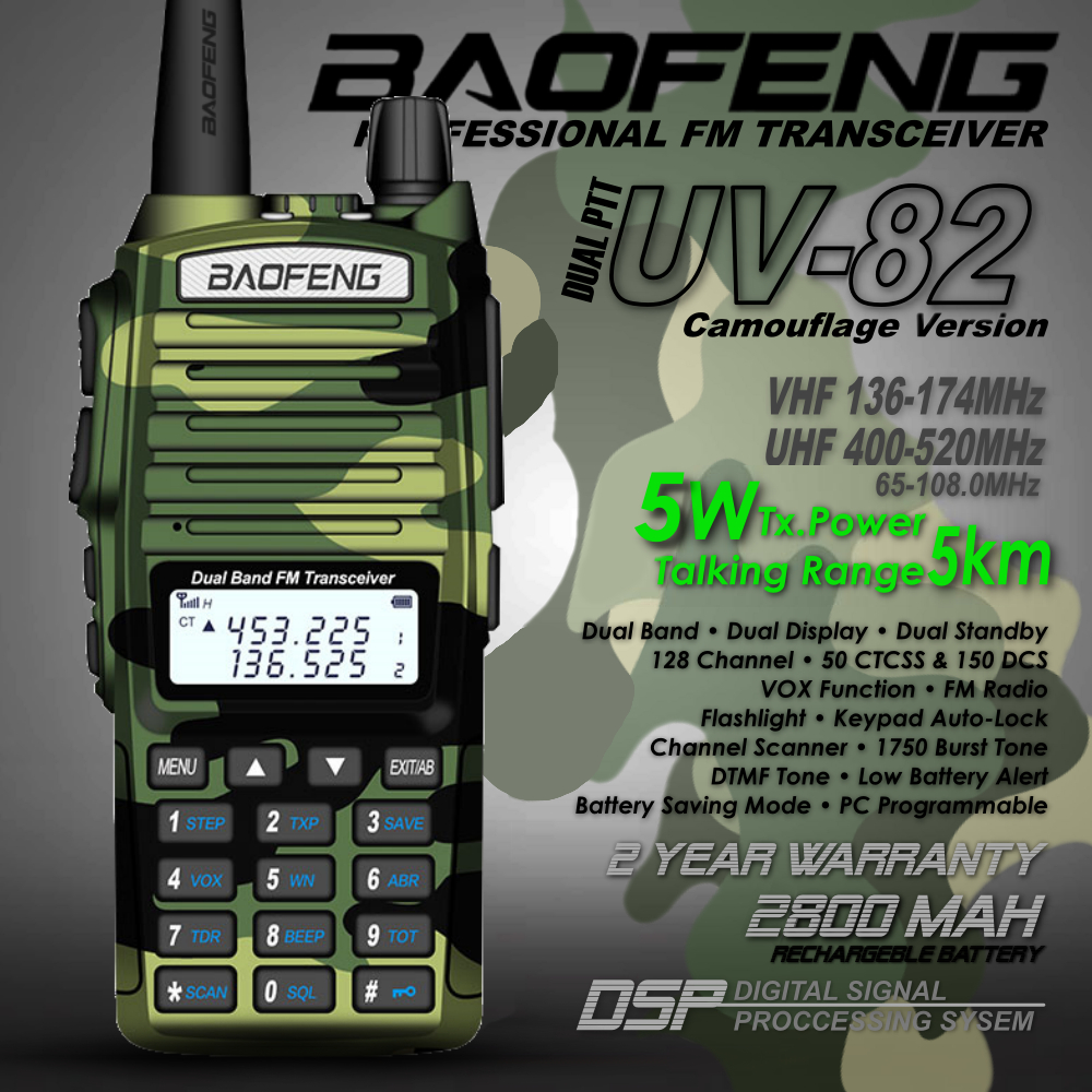 BaoFeng UV82 Camouflage 5W Dual PTT UV-82C Walkie-Talkie | Shopee Malaysia