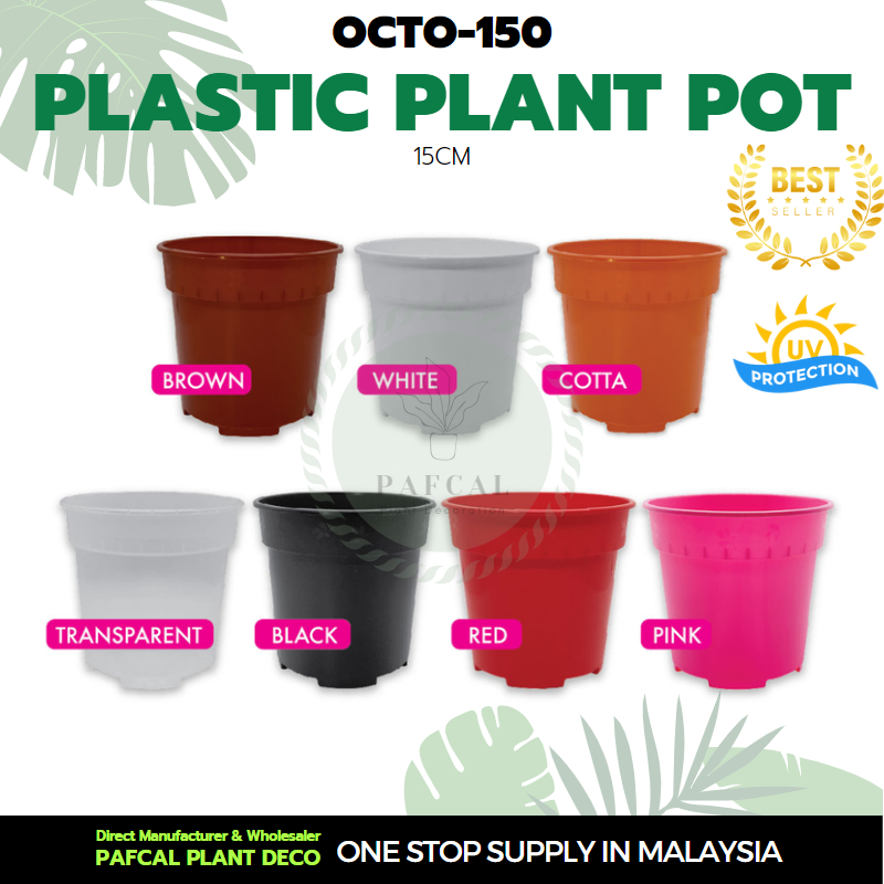 (READY STOCK) OCTO Plastic Plant Pot (15cm Diameter), Brown/White/Cotta ...