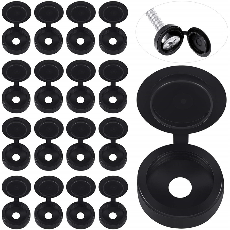 10 Pcs 14MM Plastic Hinged Screw Cover Caps Washer Flip Tops (BLACK ...