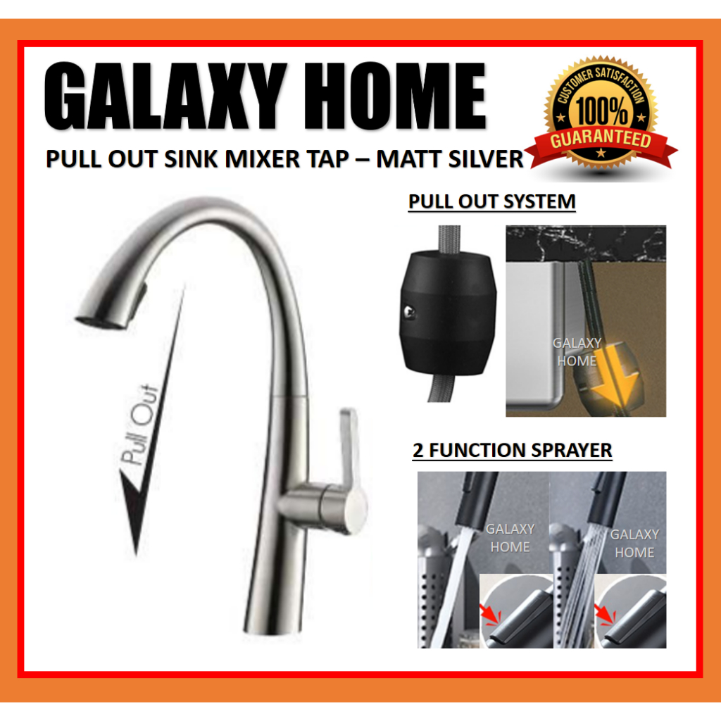 HIGH QUALITY 304 STAINLESS STEEL MATT SATIN SILVER PULL OUT SINK MIXER ...