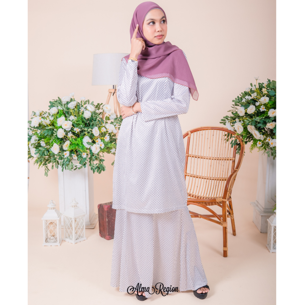ALMA Kurung Teja Corak Klasik, Kurung Satin Moden Kain Duyung, Kain Cotton Satin Printed ...