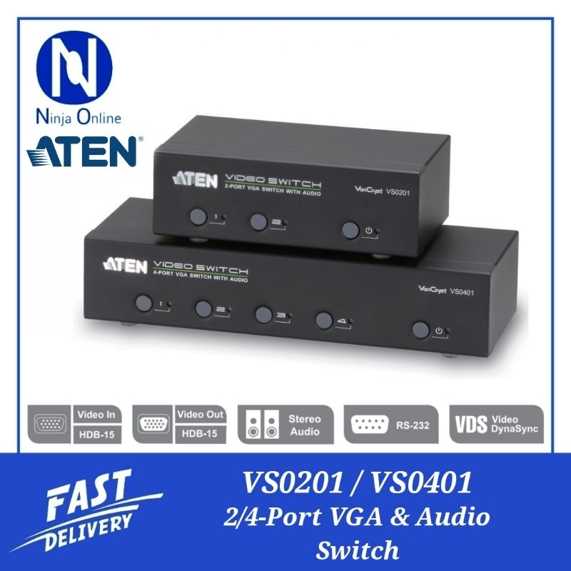 Aten VS0201 2-Port VGA/Audio Switch ( 2 in 1 out ) / VS0401 4-Port VGA ...