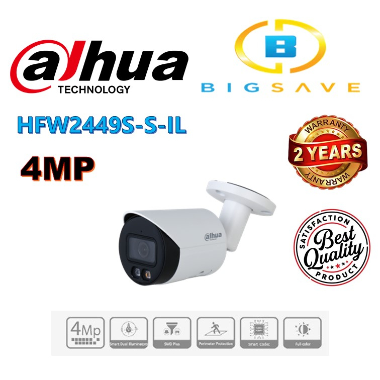 DAHUA 4MP HFW2449S-S-IL SMART DUAL ILLUMINATION FIXED-FOCAL BULLET WIZSENSE NETWORK CAMERA ...