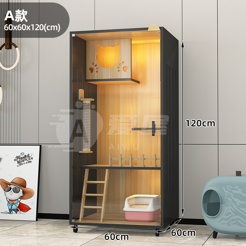 Cat villa solid wood cat cage cat house home cat nest display cabinet blackcolor cat breeding ...