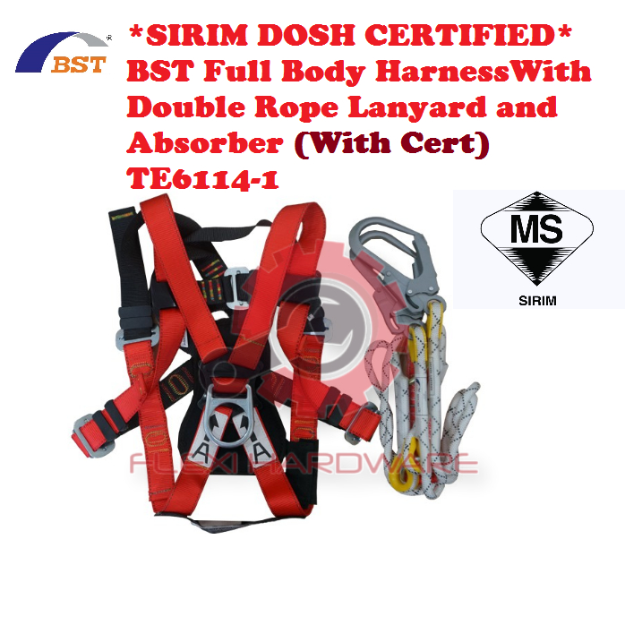 *SIRIM DOSH CERTIFIED* BST Full Body Harness TE6114-1 With Double Rope Lanyard and Absorber Fall ...