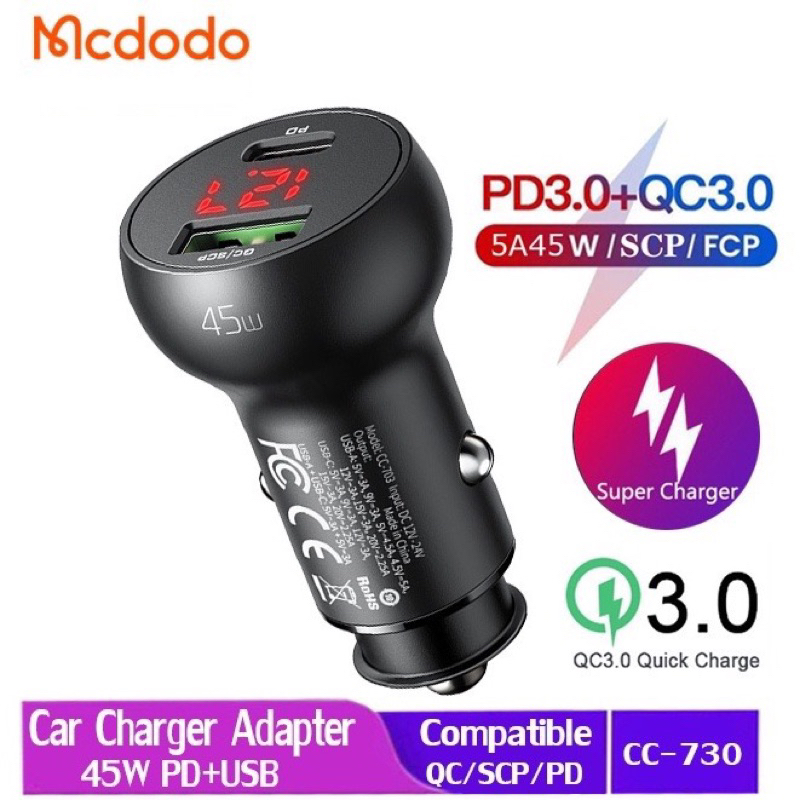 Mcdodo Dual-Port USB-C and USB-A Car Charger, Fast Charging Aluminum ...
