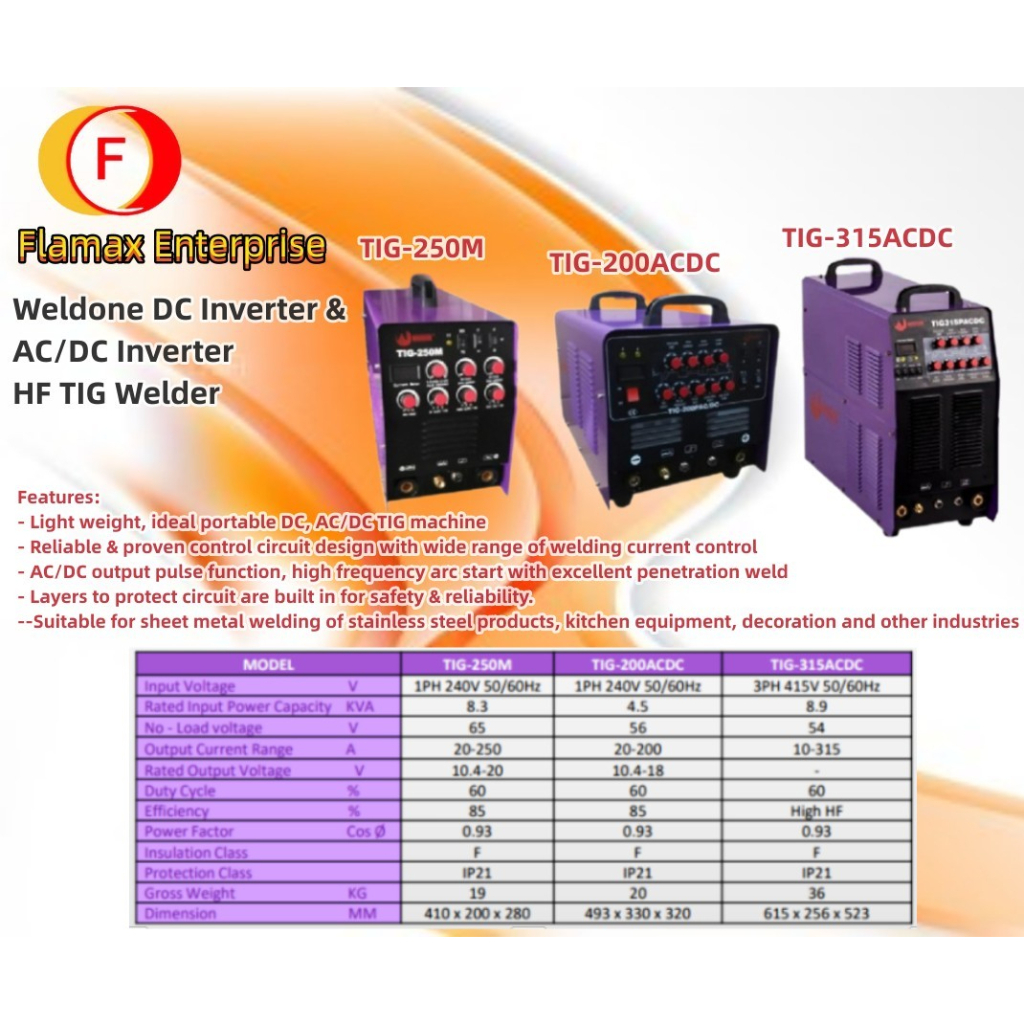 Weldone TIG-250M, TIG-200PACDC, TIG-315PACDC DC Inverter & AC/DC ...