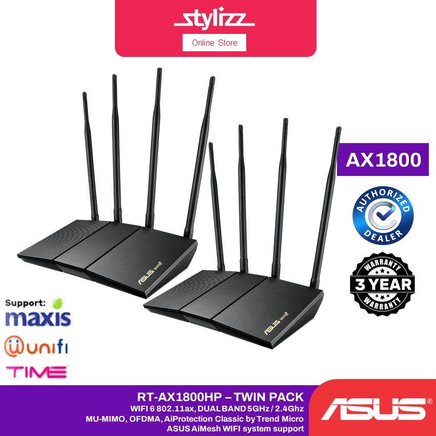 ASUS RT-AX1800HP AX1800 Dual Band WiFi 6 5Ghz Router MU-MIMO and OFDMA ...