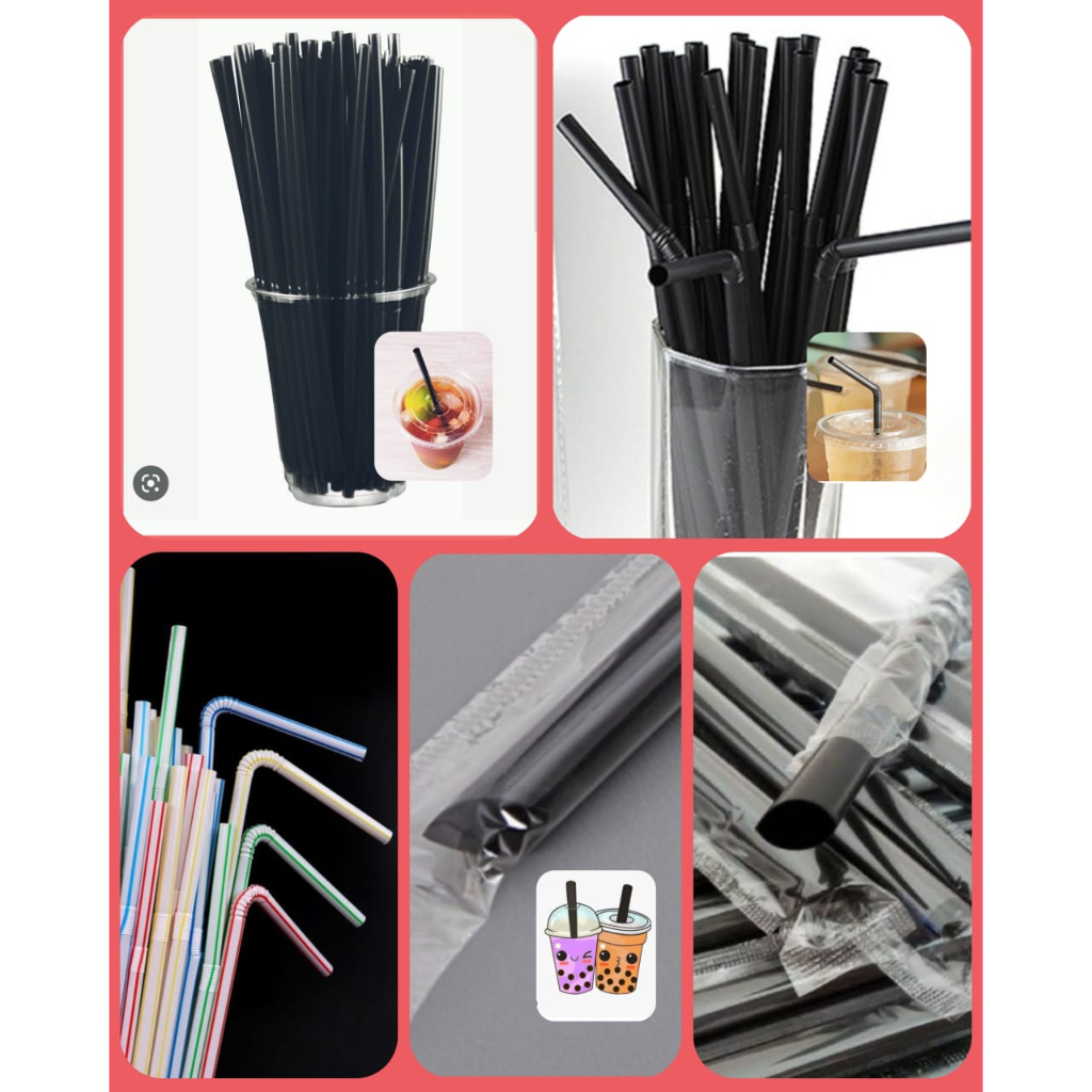 Disposable Plastic Straw 8''/Individual Pack/Flexible Straw/Giant Straw/Straight Straw Flat ...