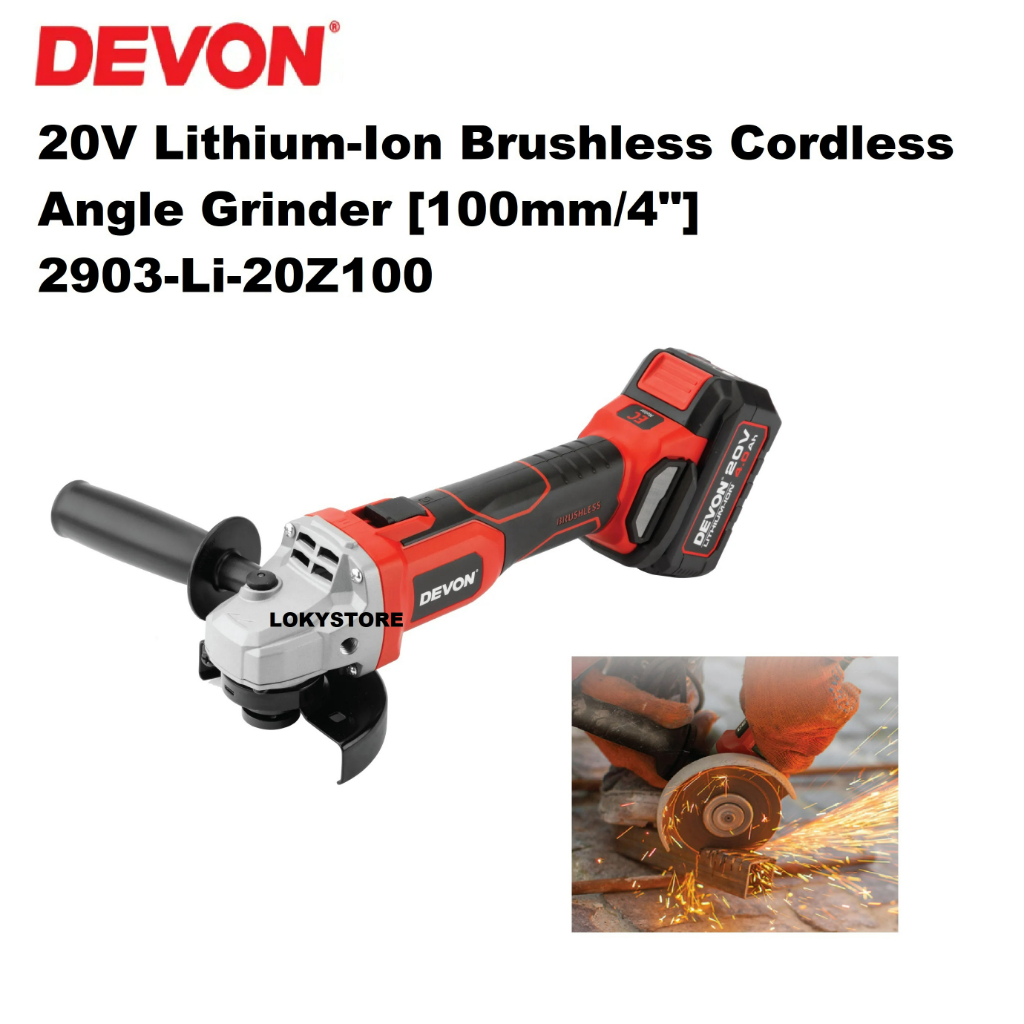 DEVON 2903-Li-20AG100 20V Lithium-Ion Brushless Cordless Angle Grinder ...