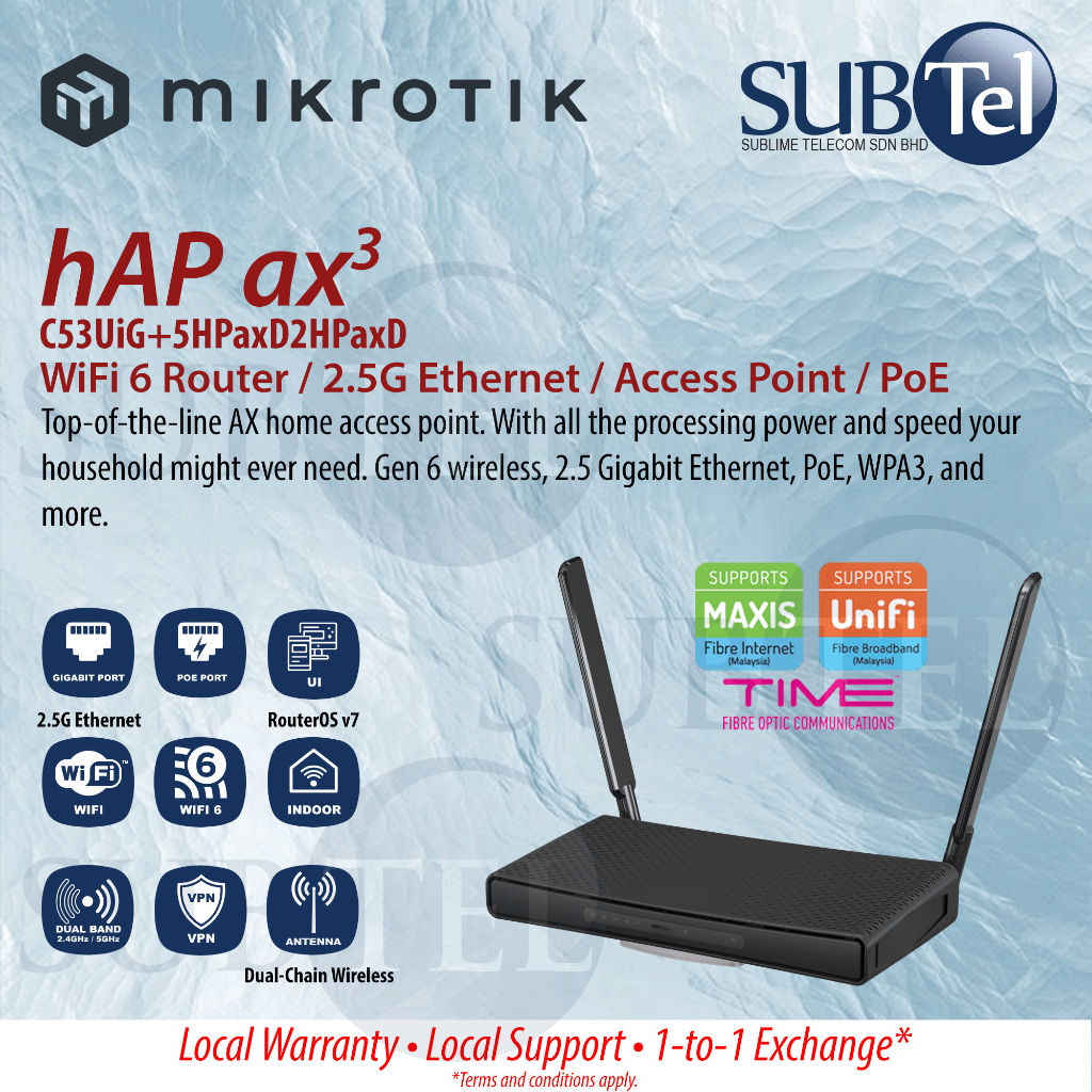 Mikrotik hAP ax3 C53UiG+5HPaxD2HPaxD WiFi6 Router 2.5G Ethernet Access Point PoE RouterOS V7 ...