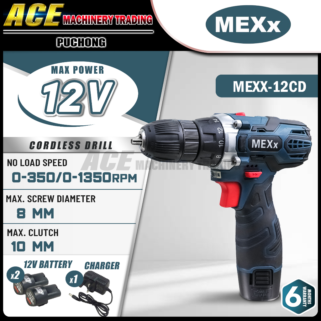 [ MEXx ] 12V Cordless Driver Drill With 2 Li-ion 1500 mAh Batteries & 1 ...