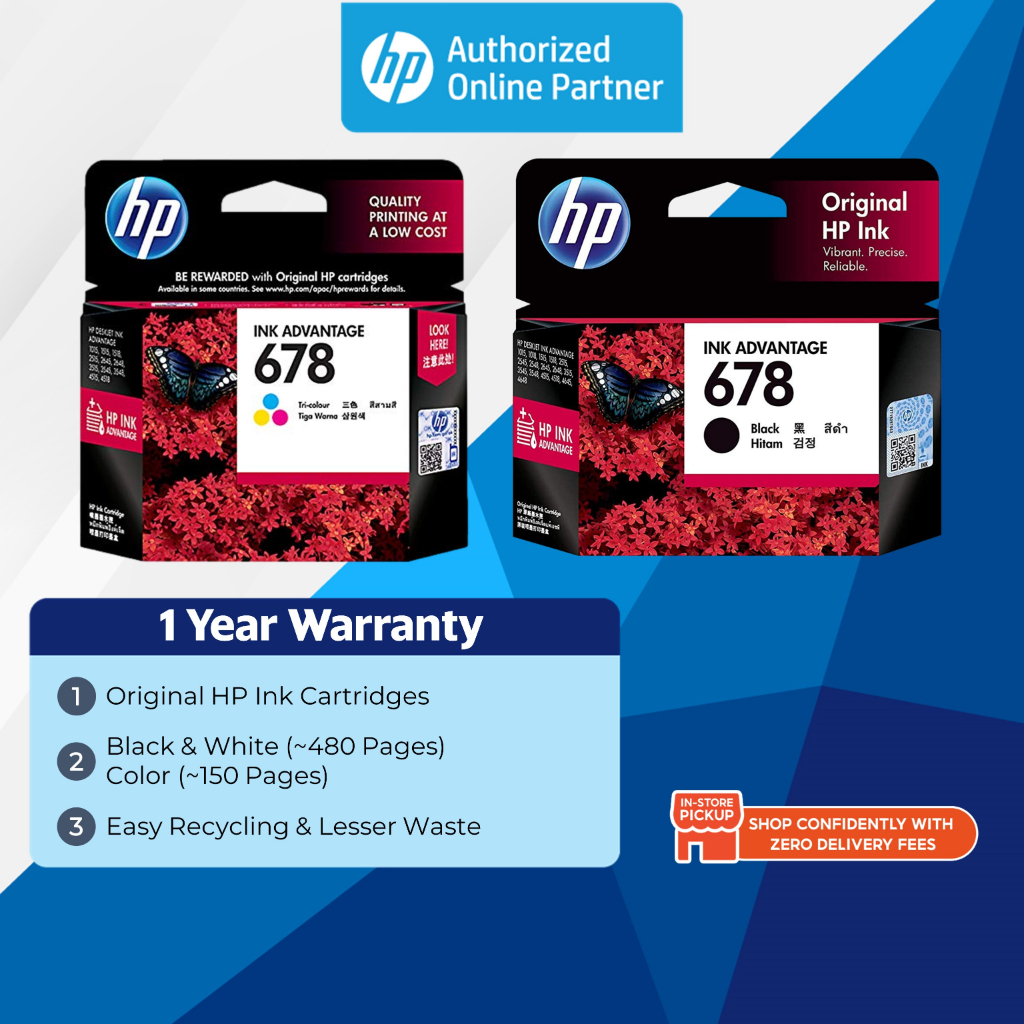 HP 678 Ink Black/ Tri-Color Original Ink Advantage Cartridge (CZ107AA ...
