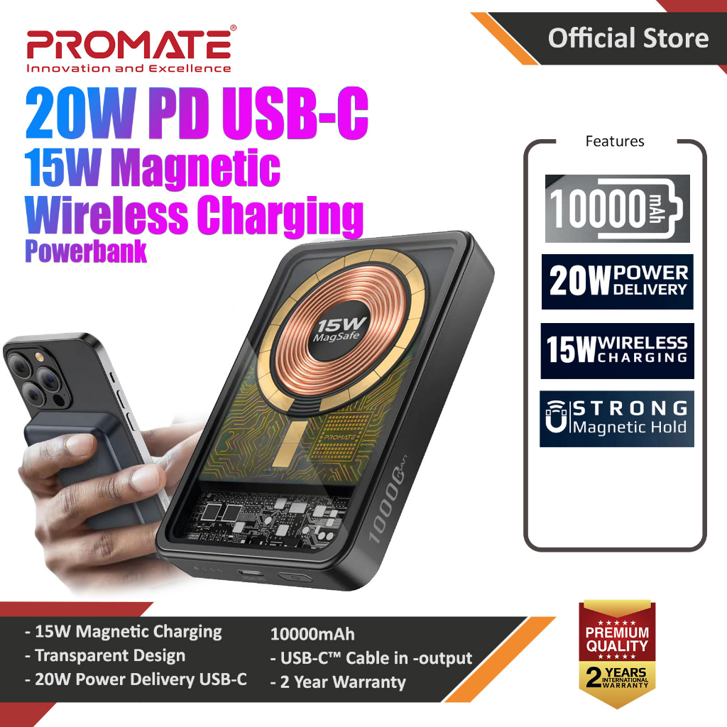 Promate 10000mAh Magsafe Magnetic Wireless Transparent Power Bank ...