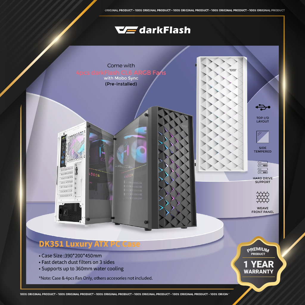 darkFlash DK351 ATX Casing with 4pcs CL6 aRGB Fans with Mobo Sync ...