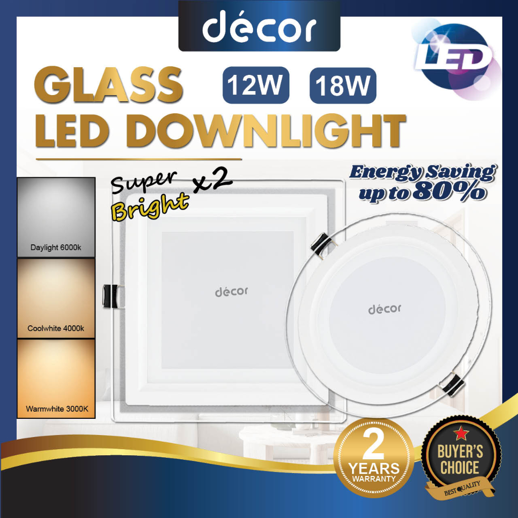[2 Years Warranty] Sirim 3 Color Glass Recess LED Downlight 4" 6" 12W ...