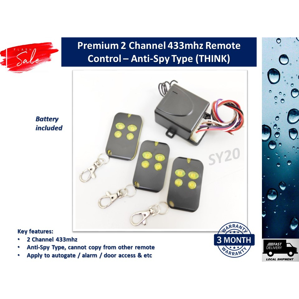 Premium 2 Channel 433mhz Anti-Spy Remote Control Set / Wireless ...