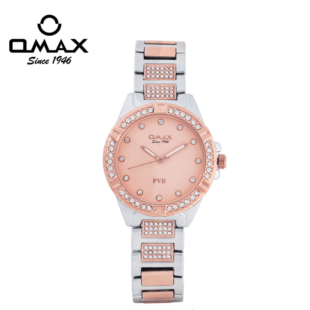 OMAX PVD Coating Japan Movement Women's Crystal Wristwatch Rose Gold ...