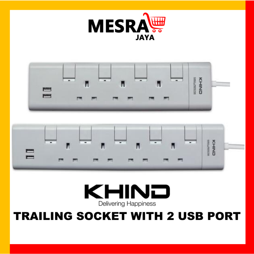 KHIND TRAILING SOCKET WITH 2 USB PORT LN8354U / LN8355U SOKET ...
