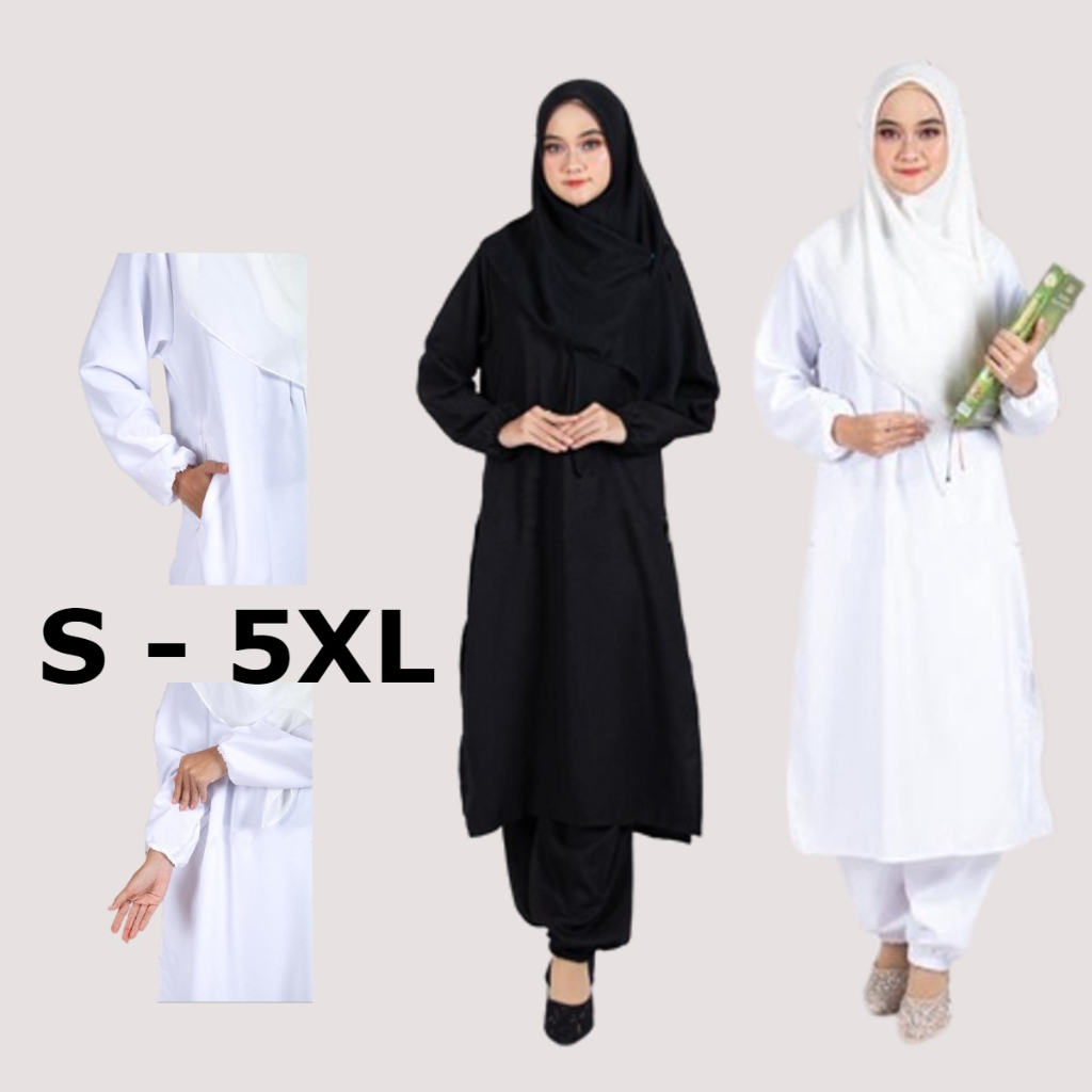 Set Baju Seluar Ziarah Umrah Haji Muslimah Suit Blouse Pants S ke 5XL ...