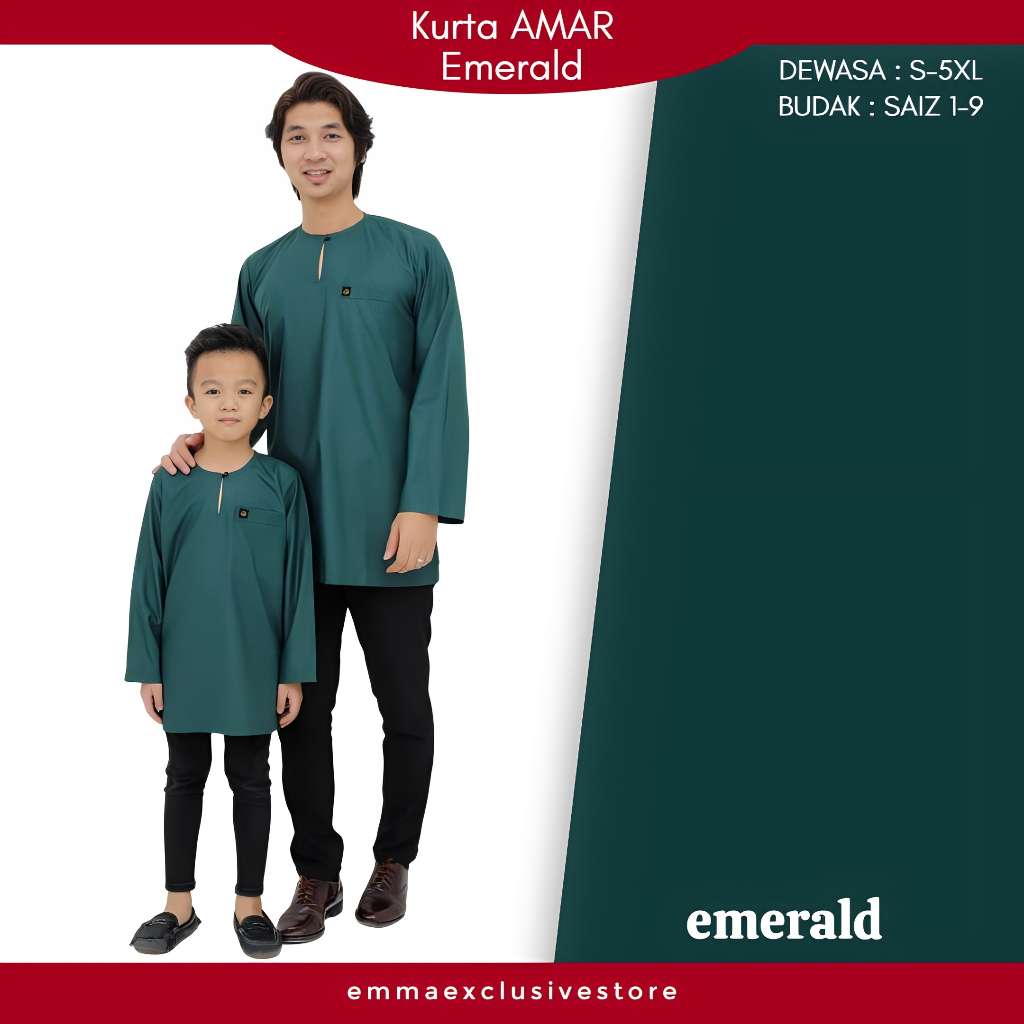 Kurta Emerald green Kurta Sedondon Ayah dan Anak Kurta Raya Kurta ...