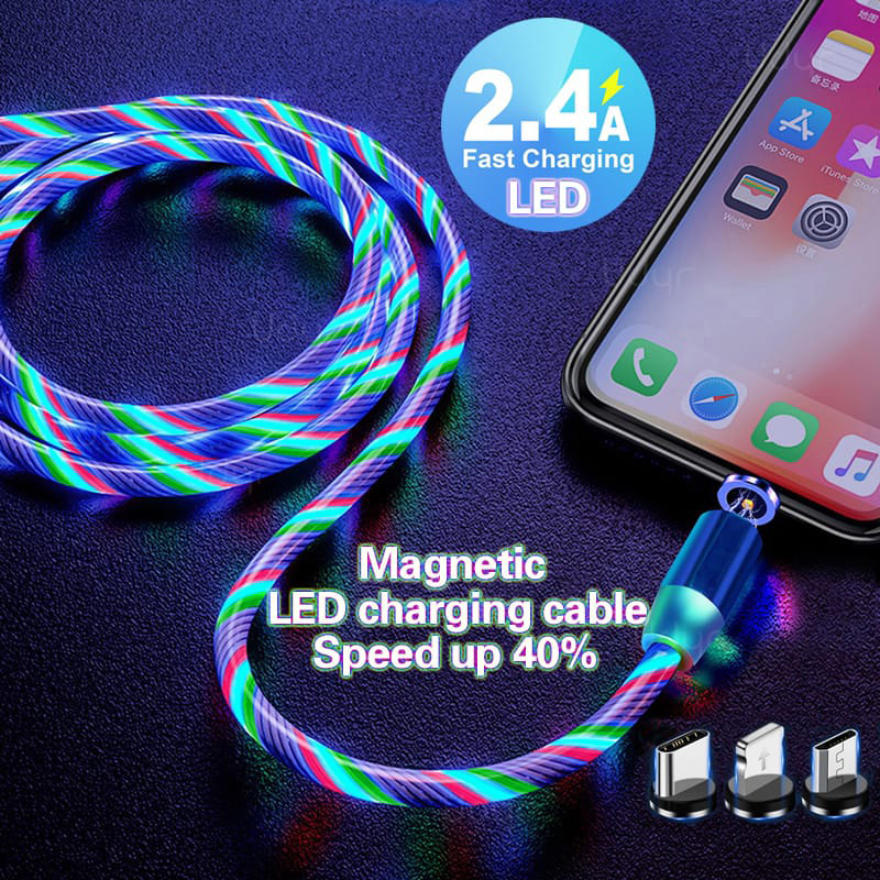 LED Magnetic USB Cable Fast Charger Android Micro USB Type-C | Shopee ...
