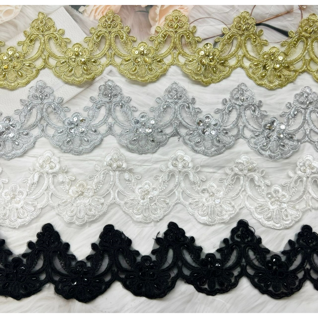 Border Lace Sequins, Lace Meter Lace Pengantin Tinggi 10cm ,Fabric ...