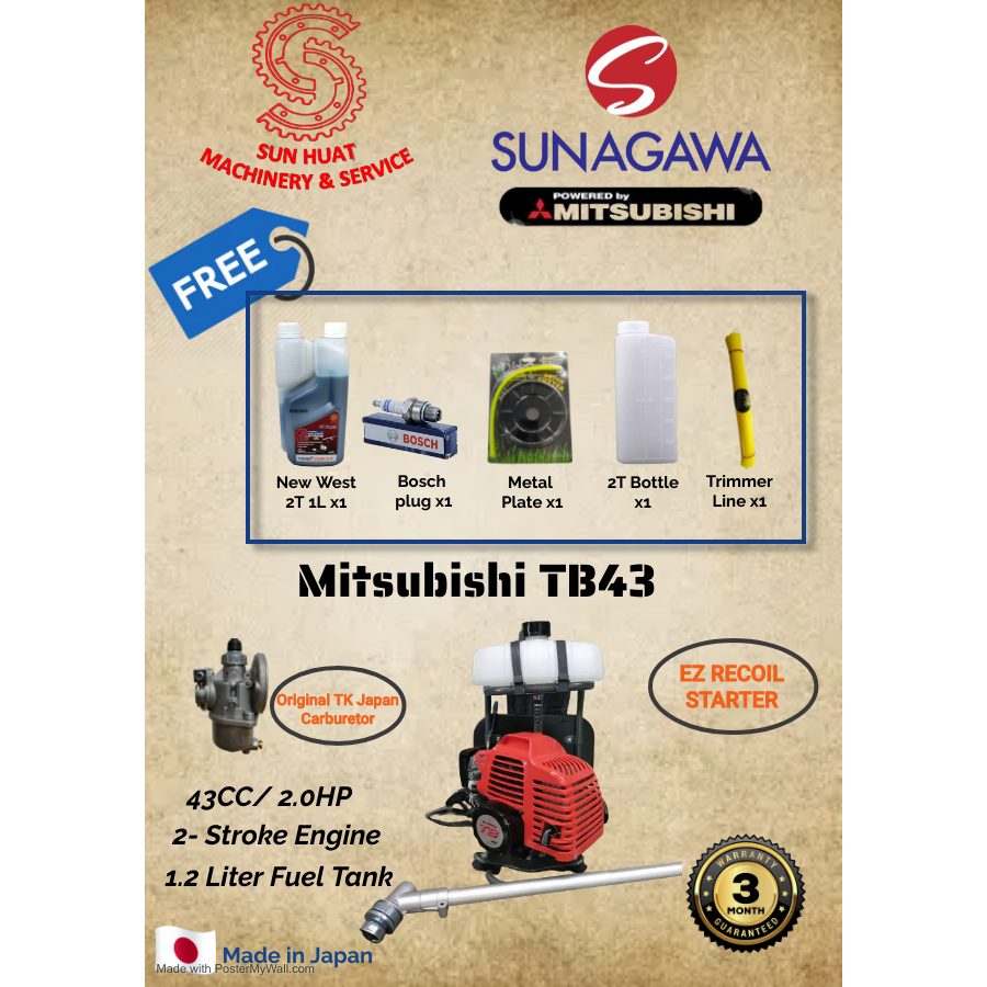 Mitsubishi TB43 Bruch Cutter SUNAGAWA Mesin Rumput Mitsibishi TB43 (100% Original Made in Japan ...