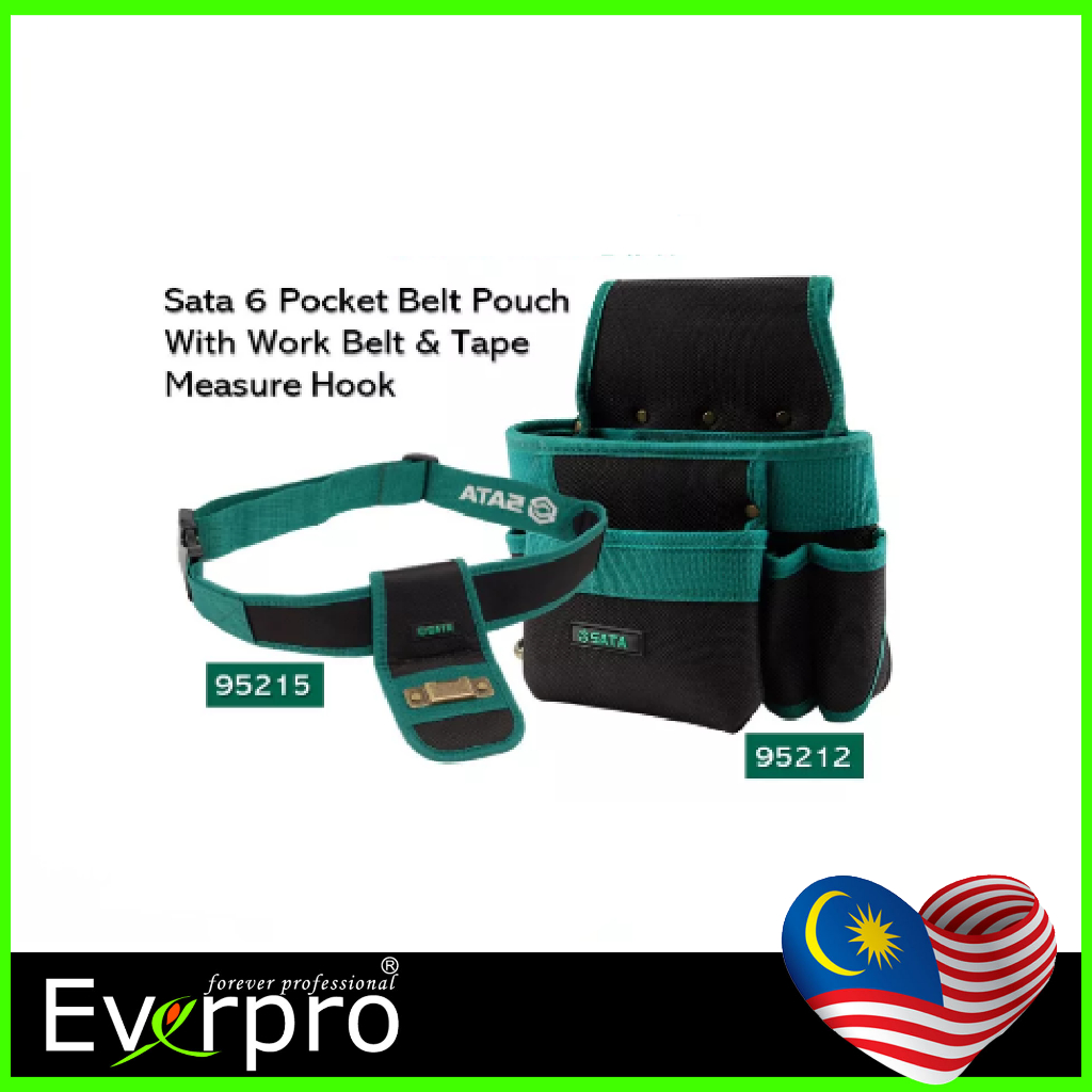 SATA 95212T5 1PCS 6 Pocket Belt Pouch + Working Belt w/ Tape Measure ...
