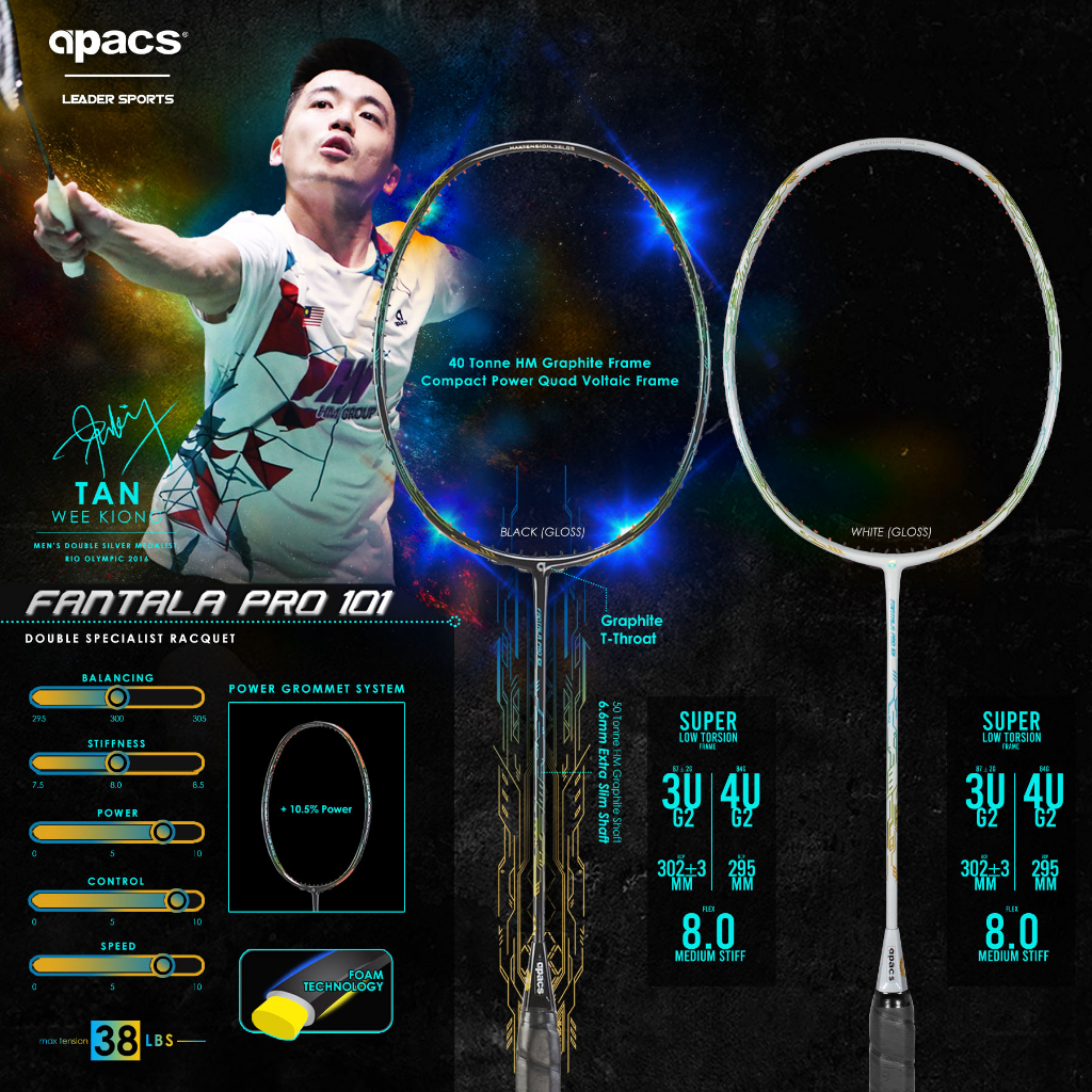Apacs Player Tan Wee Keong Endorsed Racket Fantala Pro 101【FREE String】+ FREE BAG (Original ...