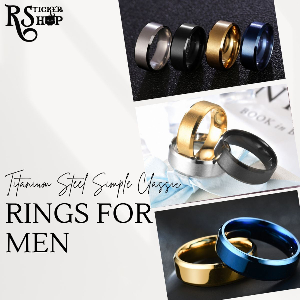 8MM Thick Titanium Steel Simple Classic Black Gold Silver Plain Blank ...