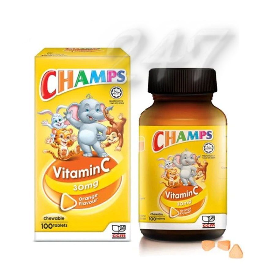 Champs Vitamin C 30mg Chewable Tablets 100's - Orange Flavour | Shopee ...