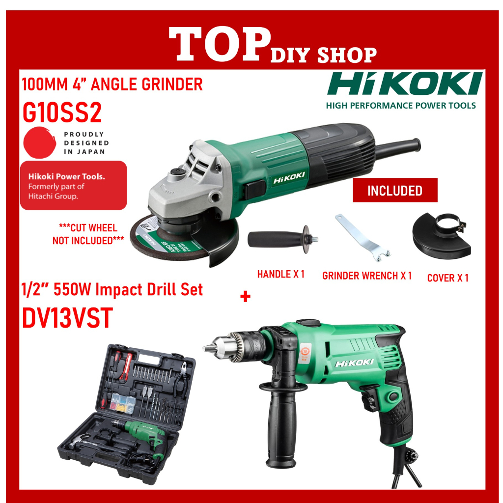 HIKOKI Original COMBO DEALS ( G10SS2 / DV13VST ) Angle Grinder Impact ...