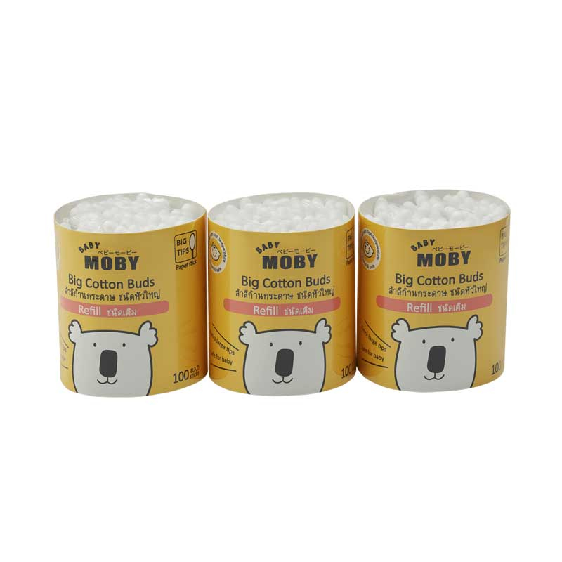 Baby Moby Refill Big Cotton Buds With Paper Sticks (100's)(3packs ...