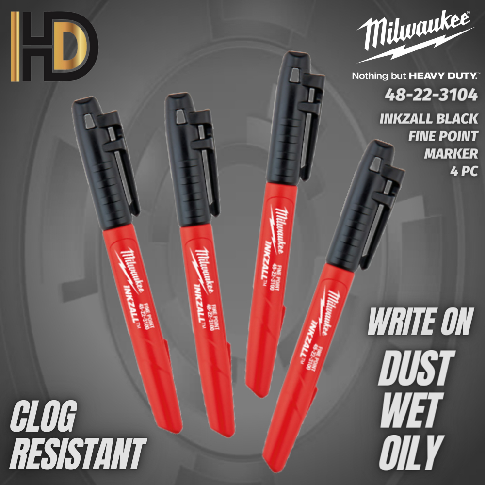 Milwaukee INKZALL Black Fine Point Markers / 4 Pcs Per Pack / Clog ...