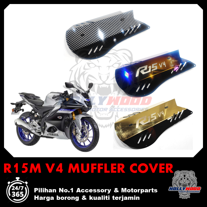YAMAHA R15M MUFFLER COVER R15 V4 EXHAUST PROTECTOR TITANIUM BLUE GOLD ...