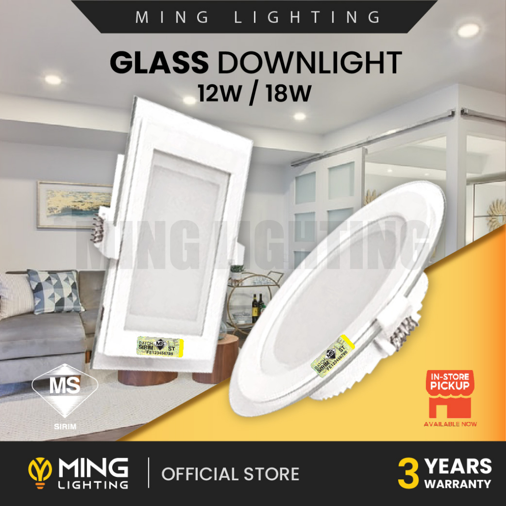 (Sirim) LED Recessed Glass Downlight 12W 18W 24W Ceiling Down Light ...