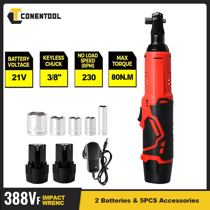 CONENTOOL Cordless Electric Ratchet Wrench 388VF Right Angle Electric ...
