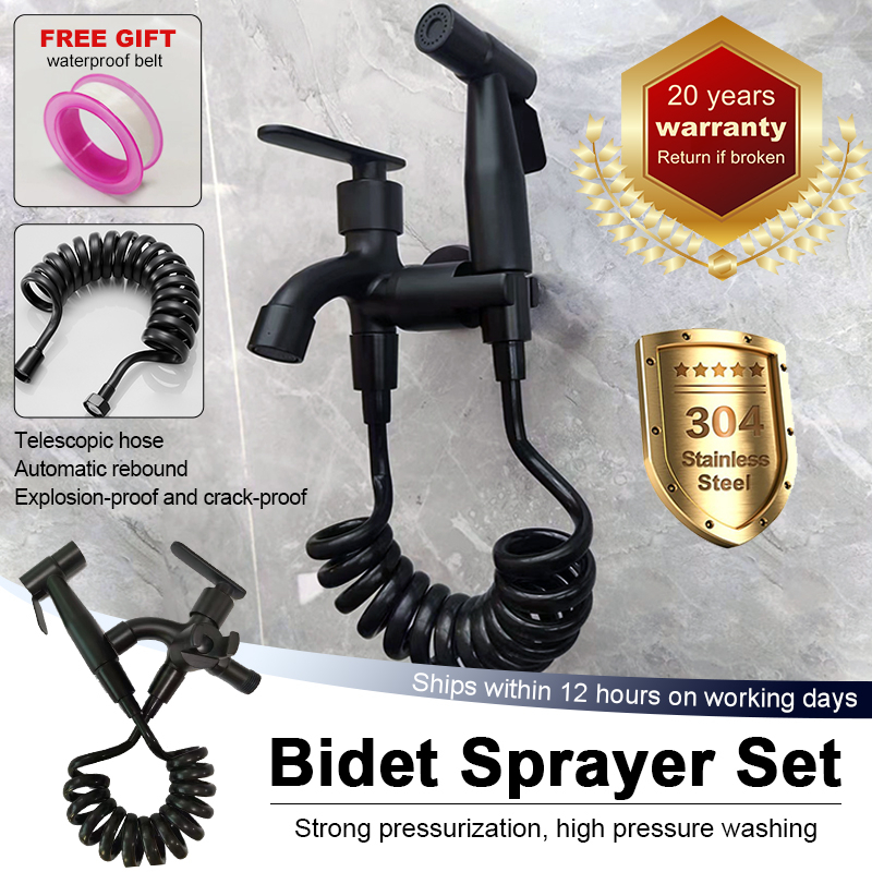 Bidet Spray Set 304 Stainless Steel Hand Bidet Two Way Tap Bathroom ...