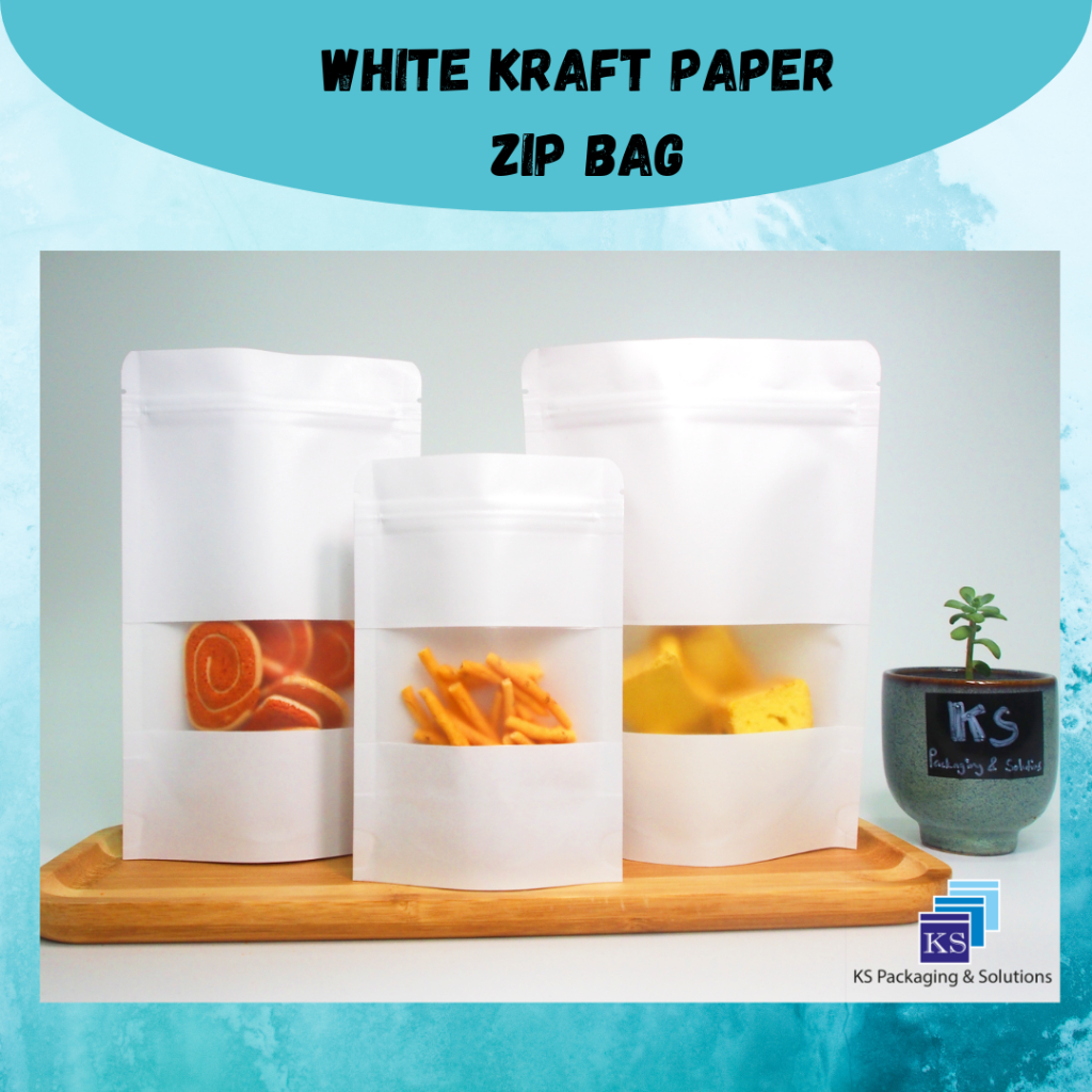 (50pcs)White Kraft Paper Zip Lock Bag/Kraft Paper Zipper Bag/Goodies ...