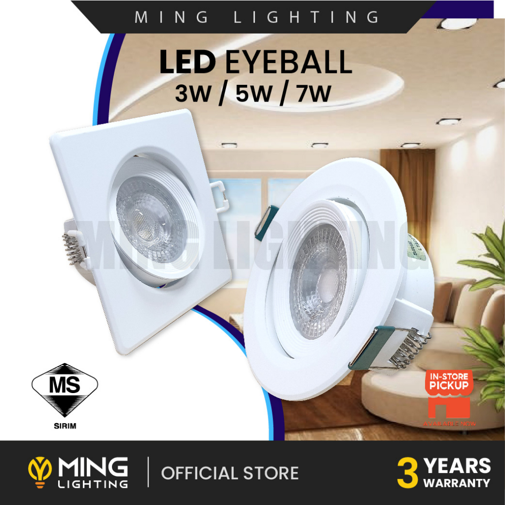 (SIRIM) LED Eyeball Spotlight 3W 5W 7W Lampu Siling Ceiling Downlight ...