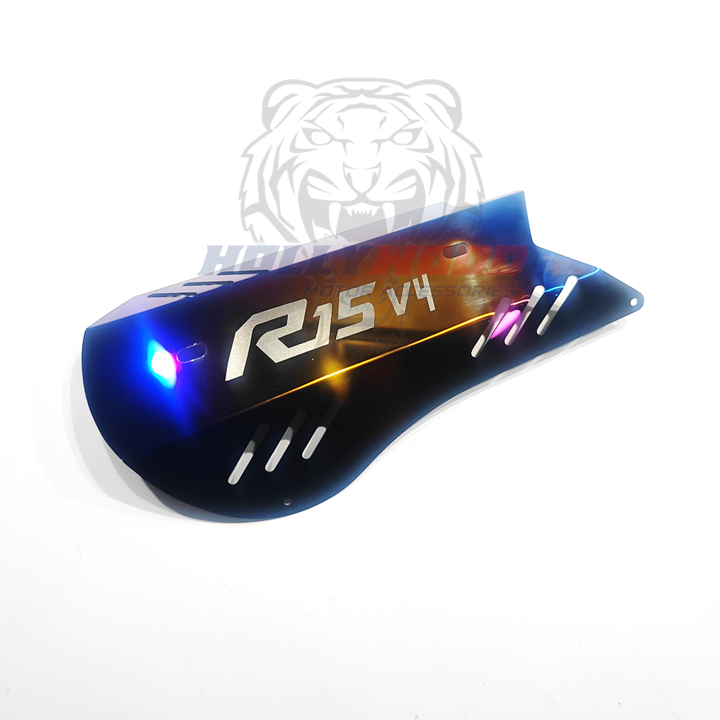 YAMAHA R15M MUFFLER COVER R15 V4 EXHAUST PROTECTOR TITANIUM BLUE GOLD ...