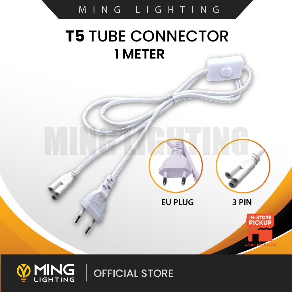 LED T5 Connector 2 Pin EU Plug Cable Tube Light 3-Pin Cord Wire Wayar ...