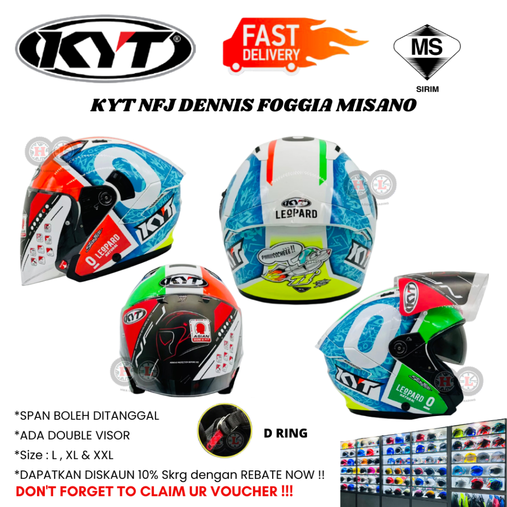KYT NFJ HELMET DOUBLE VISOR ( KYT HELMET NFJ DENNIS FOGGIA MISANO ...