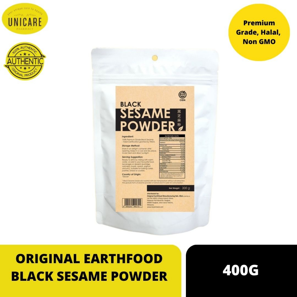 ORIGINAL EARTHFOOD BLACK SESAME POWDER 300G. Premium Grade, Halal, Non ...