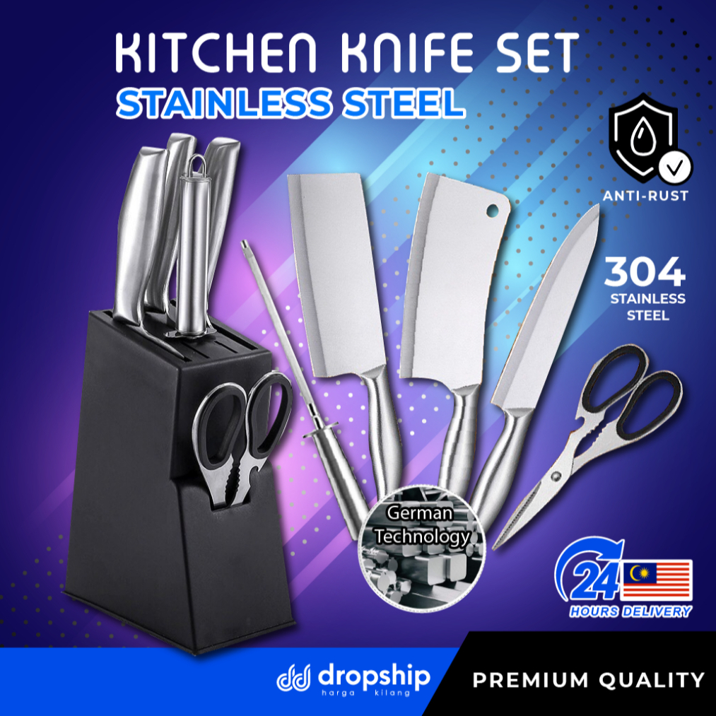 Set pisau dapur , KNIFE SET 6 in 1 premium stainless steel kitchen set ...