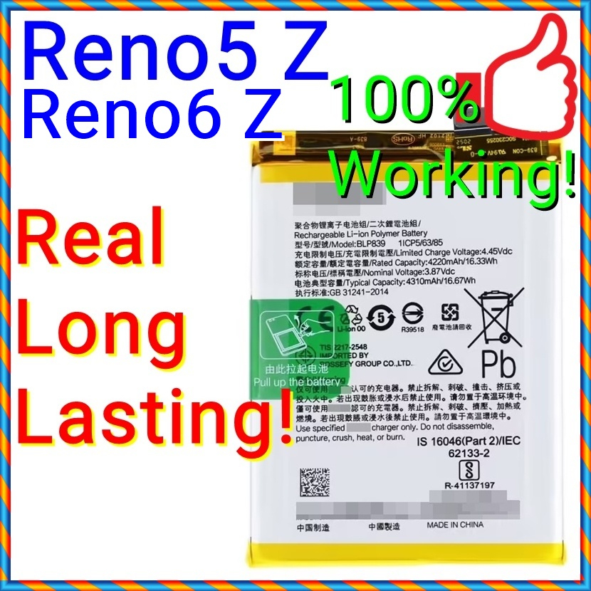 (30W VOOC) NEW ORI Last Long Stable Battery BLP839 Oppo Reno5 Reno6 Z ...