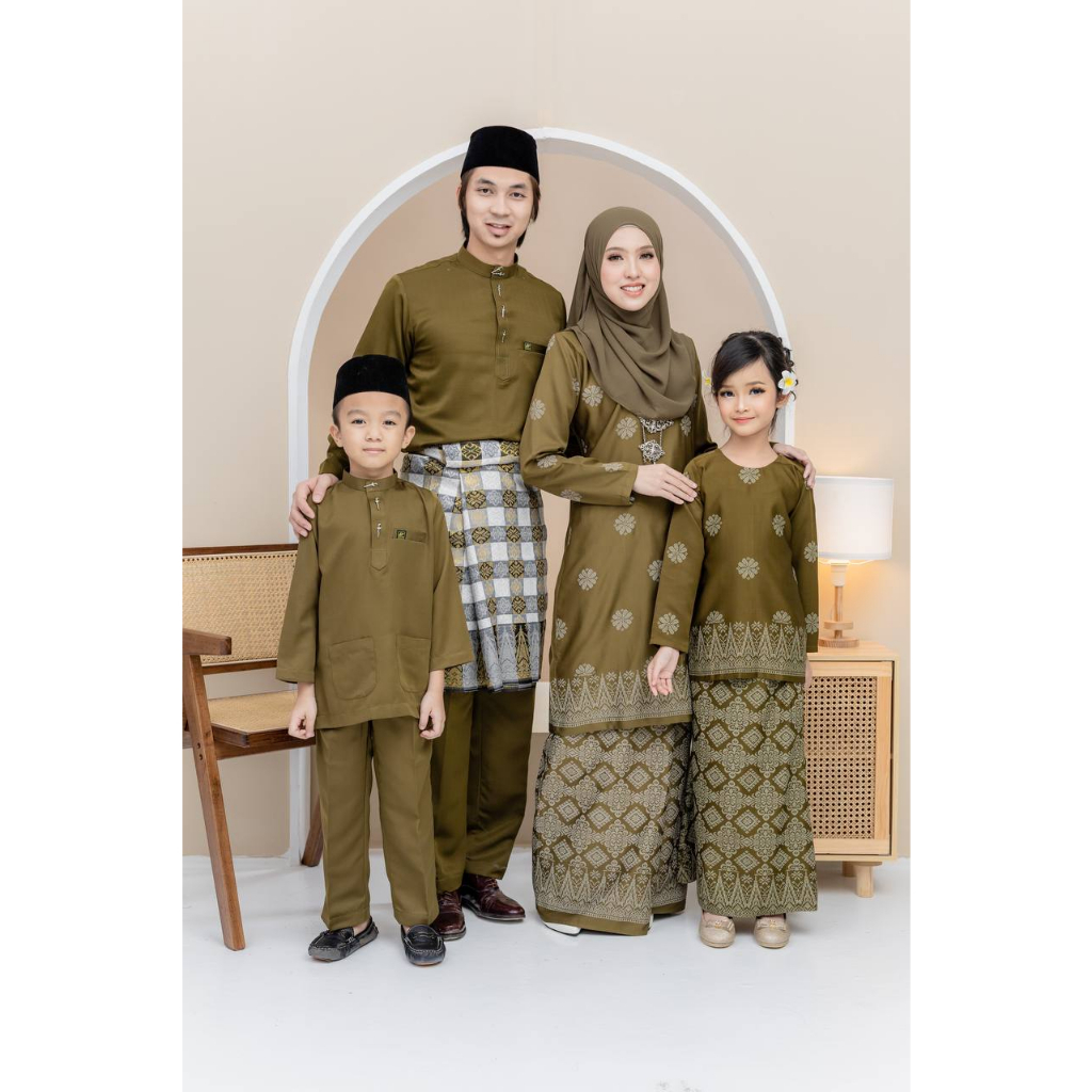 BAJU RAYA MODEN SET FAMILY SONGKET TABUR EXCLUSIVE (OLIVE) | Shopee ...