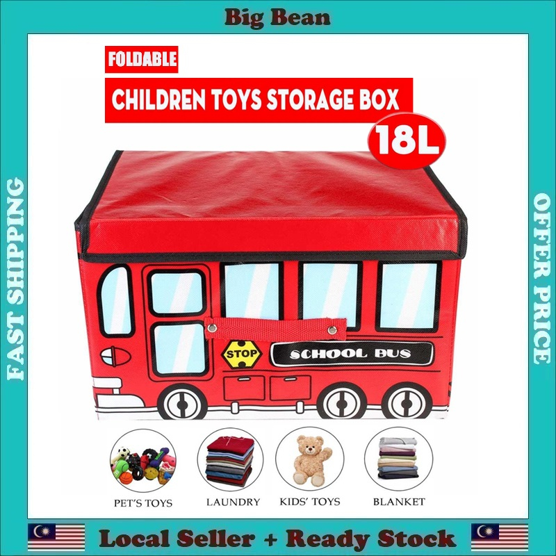 Children School Bus Style Storage Box Foldable Clothes Toy Organizer ...